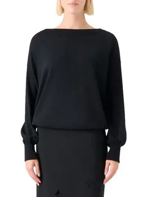 Akris Boat Neck Virgin Wool Sweater - Black