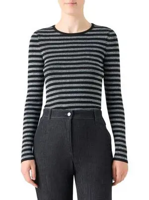 Akris Stripe Virgin Wool Sweater - Black-brushed Steel