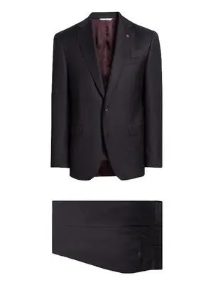 JACK VICTOR Esprit Box Check Super 130s Wool Suit - Burgundy