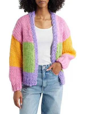 ROFFE ACCESSORIES Colorblock Chunky Knit Cardigan - Green