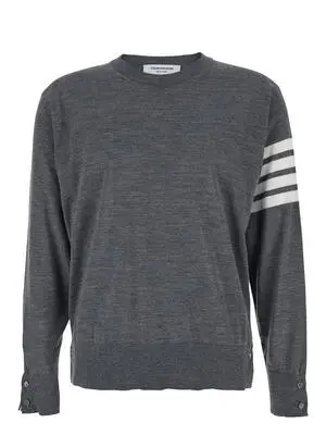 Thom Browne Crew Neck Sweater With 4-bar Detail - Grey