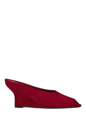 TOTEME Peep Toe Velvet Wedge - Red