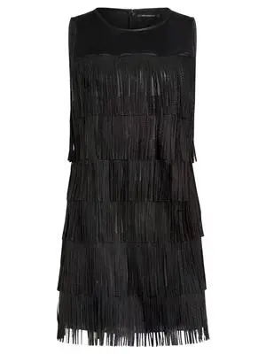 Karl Lagerfeld Mini Fringe Leather Dress - Black
