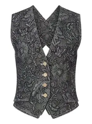 TEMPERLEY LONDON Floral-print Buttoned Waistcoat - Black