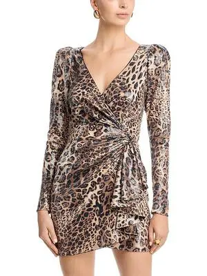 Aqua X Salvo Rizza Sequined Animal Print Mini Dress - Leopard