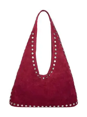 Aqua Studded Suede Hobo Bag - Burgundy