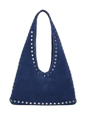 Aqua Studded Suede Hobo Bag - Navy