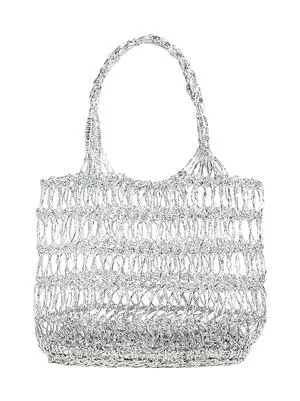 Aqua Woven Metallic Tote - Silver