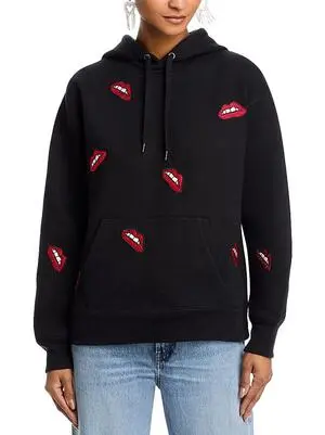 Aqua Embellished Lips Hoodie - Black
