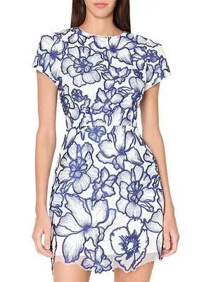 MILLY Kyla Floral Embroidered Dress - Blue/white