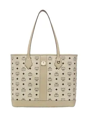 Mcm Mcm Liz Medium Visetos Shopper Tote Beige/blanc