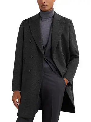 REISS Timpano Wool Blend Regular Fit Double Breasted Overcoat - Charcoal Grey