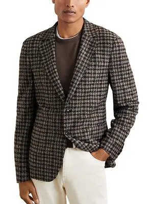 REISS Brazati Dogtooth Check Tailored Fit Blazer - Brown