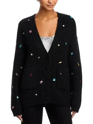 Aqua Scattered Jewels Oversized V-neck Cardigan - Black
