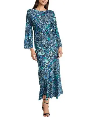 Maggy London Printed Long Sleeve Dress - Black/ Basil