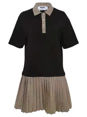 MSGM Polo-collar Check-pattern Mini Dress - Black