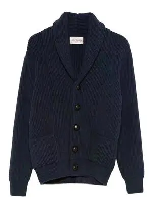 MC GEORGE Button Shawl-collar Cardigan - Blue
