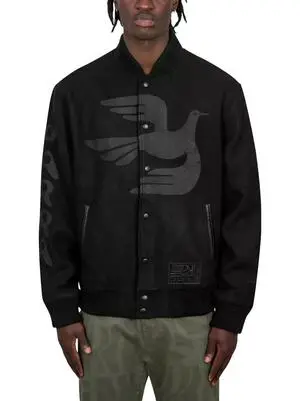 PARRA Graphic Print Varsity Jacket - Black