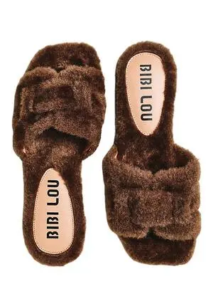 BIBI LOU Fluffy Holly Slides Brown