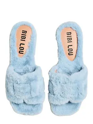 BIBI LOU Fluffy Holly Slides - Celeste