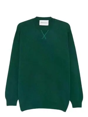 AMARANTO Crew-neck Sweater With Cross-stitch Detail - Green