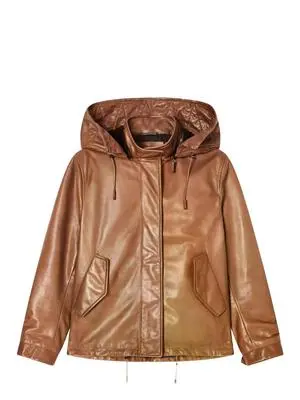 Giorgio Armani Hooded Leather Coat - Brown