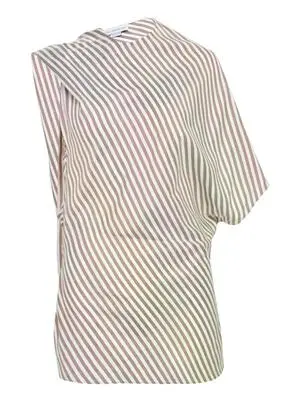 Stella McCartney Stripe Asymmetric Silk Blouse - Neutrals