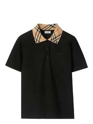 Burberry Check Collar Cotton Polo Shirt - Black