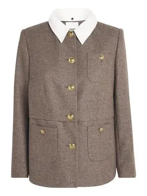 Sandro Houndstooth Jacket With Button Detail - Brown
