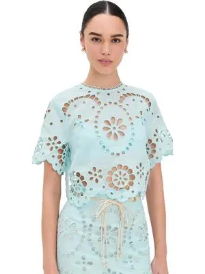 Zimmermann Embroidered Linen Bodice Shirt - Mint