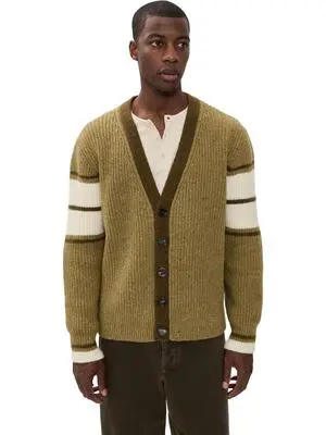 Ami College Wool Ribbed Knit Cardigan - Vert Lichen