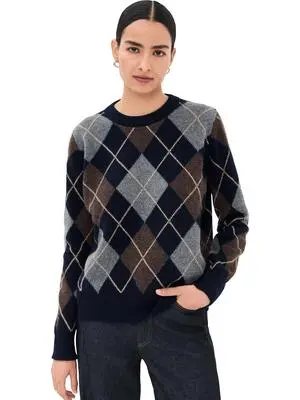 Daughter Argyle Slouch Lambswool Crewneck Sweater - Navy With Brown