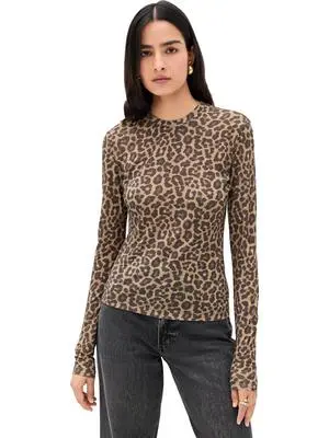 ANINE BING Sylvie Long Sleeve Tee Black And Brown Leopard