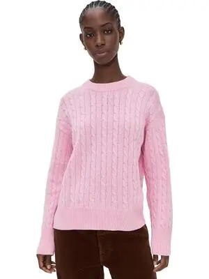 ALEX MILL Cable Knit Crewneck Sweater - Sheer Pink