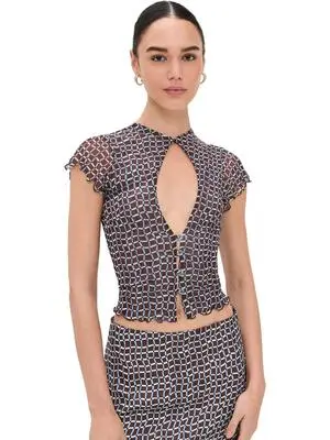 RESA Check Print Semi-sheer Top - Tide