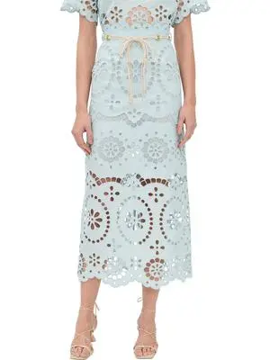 Zimmermann Awaken Embroidered Linen Skirt - Mint