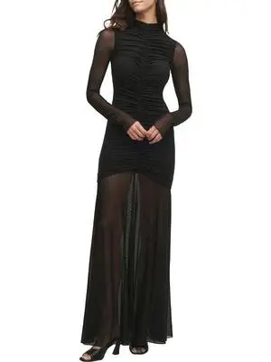 FAVORITE DAUGHTER Love Language Long Sleeve Mesh Maxi Dress - Black