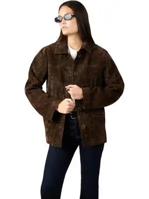 WeWoreWhat Premium Suede Button-front Jacket - Chocolate Brown