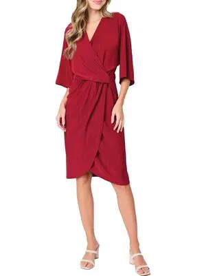 GIBSONLOOK Metallic Wrap Front Knit Dress - Red