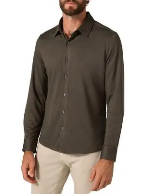 7 Diamonds Bowery Texture Knit Button-up Shirt Olive