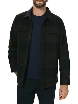 7 Diamonds Windowpane Check Wool Blend Button-up Overshirt - Indigo