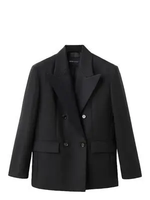 Mango Wool-blend Double-breasted Blazer - Black