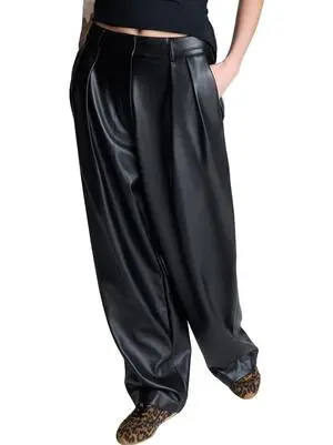KENNETH COLE Double Pleat High-waist Faux Leather Wide Leg Pants - Black