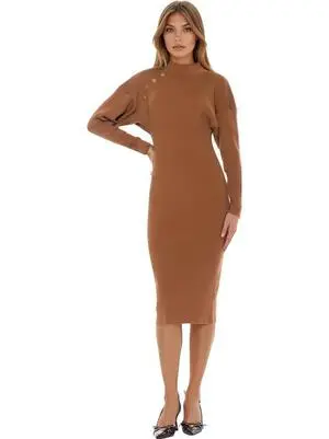 ALEXIA ADMOR Mockneck Dolman Sleeve Midi Knit Dress Camel