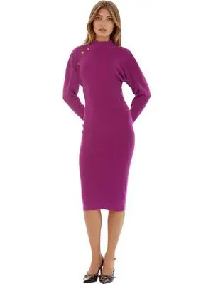 ALEXIA ADMOR Mockneck Dolman Sleeve Midi Knit Dress Magenta