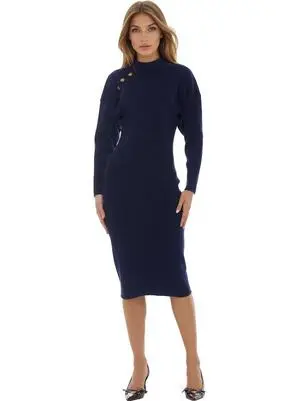 ALEXIA ADMOR Mockneck Dolman Sleeve Midi Knit Dress Navy