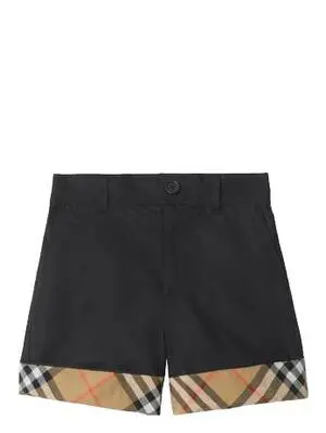 Burberry Check Turn-up Cotton Shorts - Black
