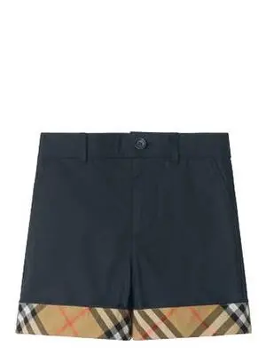 Burberry Check Turn-up Cotton Shorts - Navy