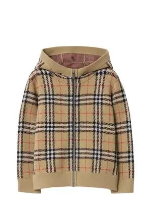 Burberry Check Wool Zip Hoodie Sand Beige