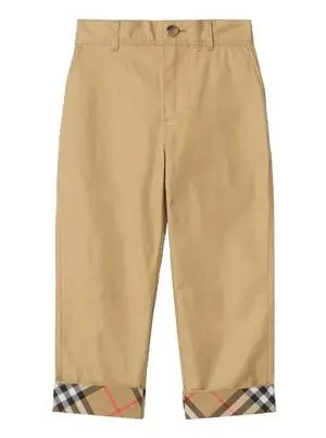 Burberry Check Turn-up Cotton Trousers - Sand Beige